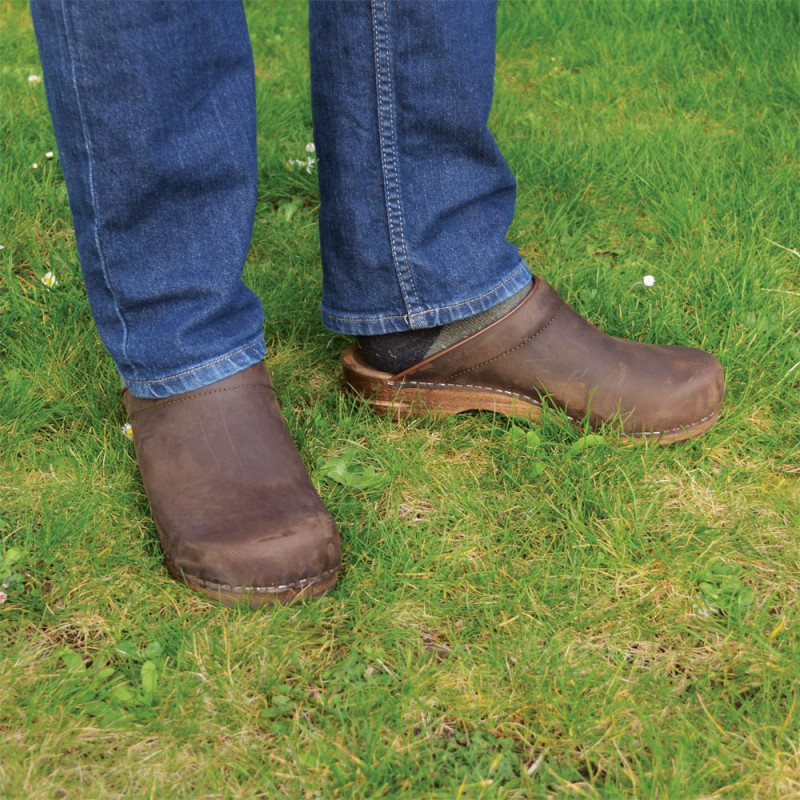 Sabot homme cuir brun semelle bois Pointure 43